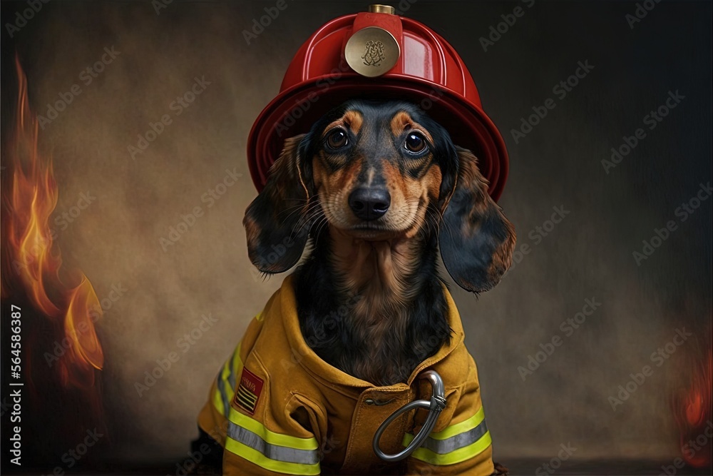 dachshund dog in a fireman suit and outfit illustration generative ai ...
