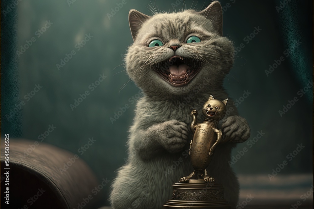 cat on red carpet winning oscar award illustration generative ai Stock ...