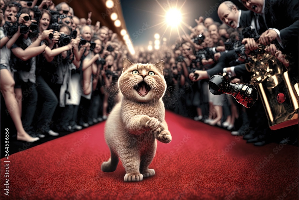 cat on red carpet between photographers illustration generative ai ...