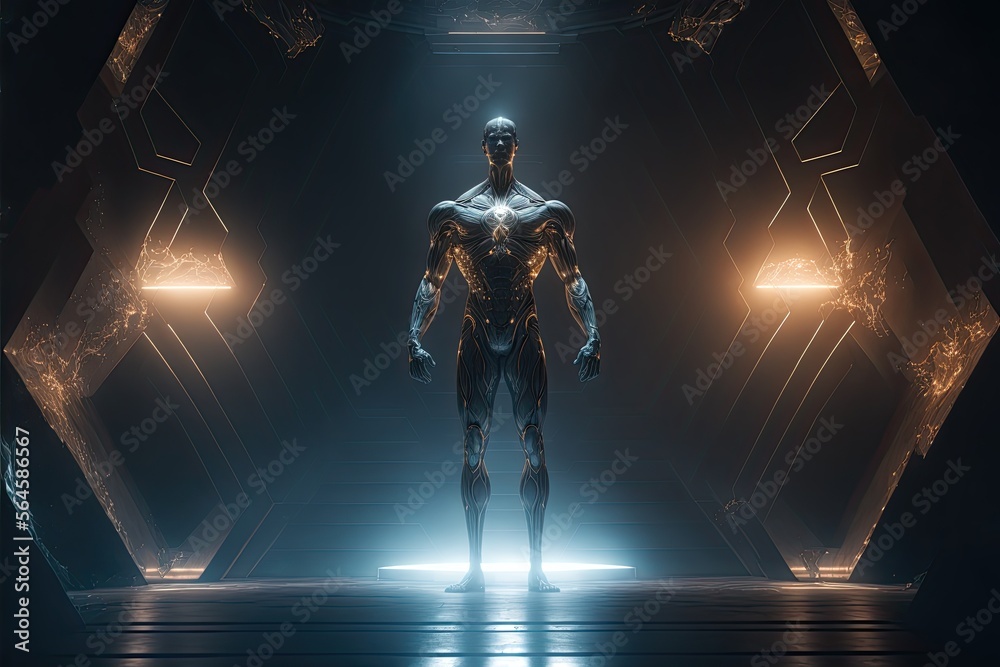 large humanoid-shaped constellation in celestial chamber, unreal engine ...