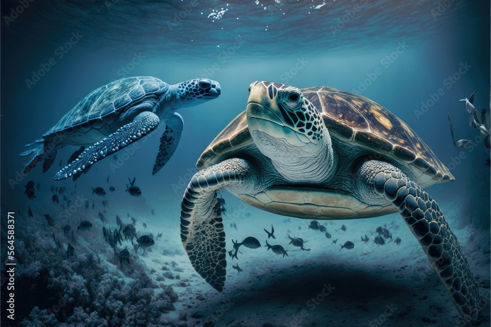 Sea turtles in the deep sea, a rare conservation animal that is ...