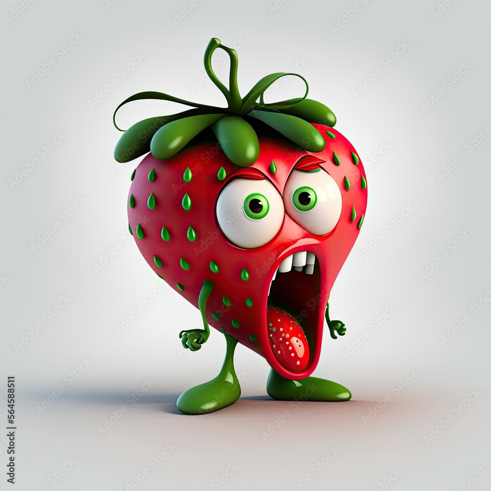 Silly Cartoon Strawberry Character with a tongue-out expression, in a ...