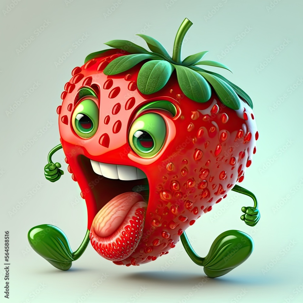 Silly Cartoon Strawberry Character with a tongue-out expression, in a ...