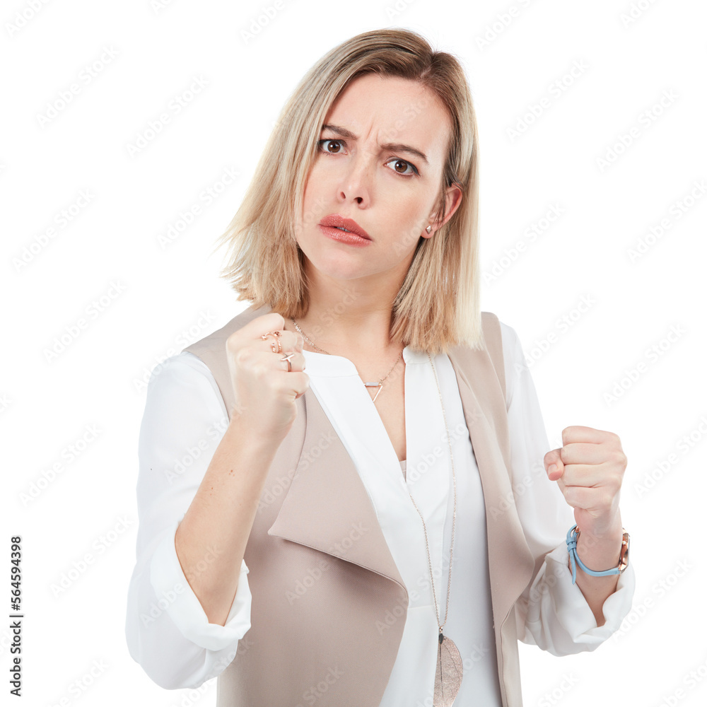 Woman, angry in portrait with fist and fight pose with self defense and ...