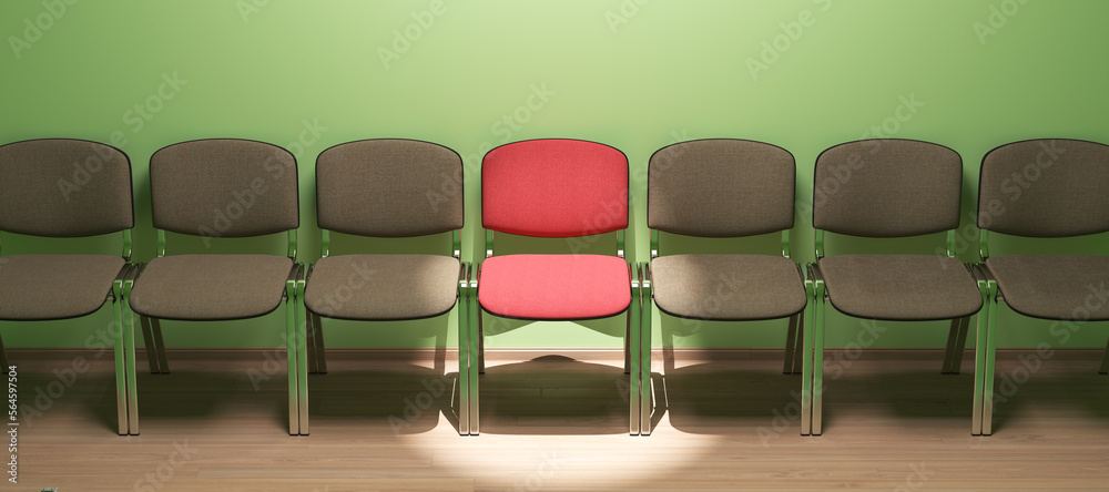 An illuminated chair that attracts attention in the middle of empty ...