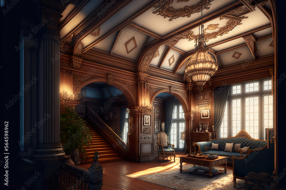 Elegant ceiling in victorian style steampunk interior design ...