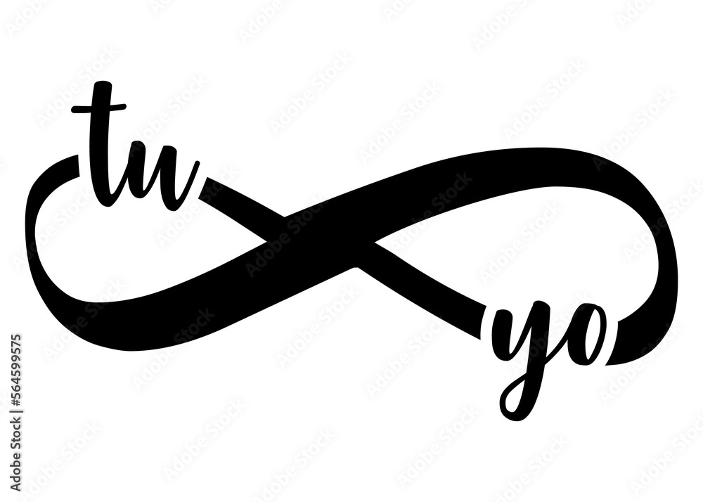 Tu y yo con símbolo infinito. Texto manuscrito en español para su uso ...