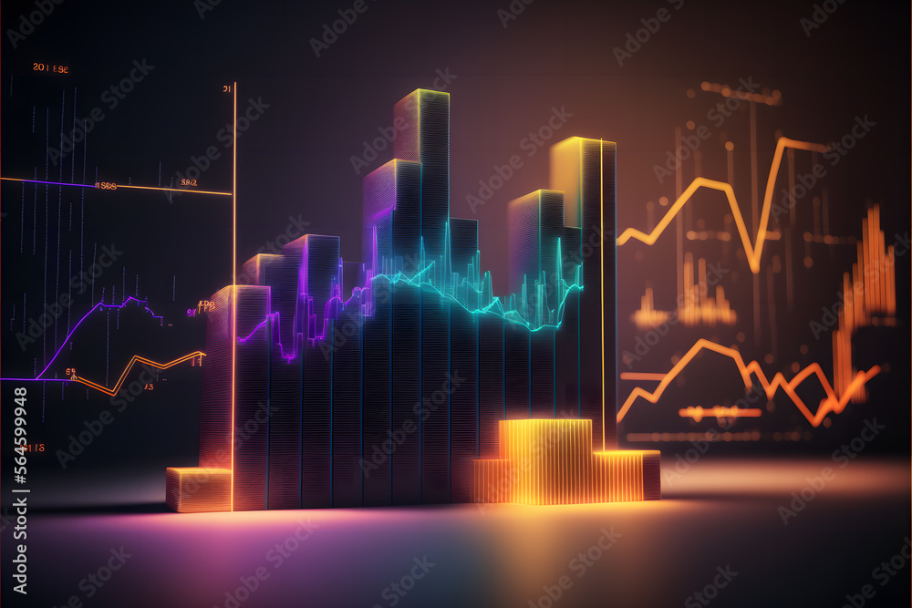 Business economic charts with light effects, neon background ...