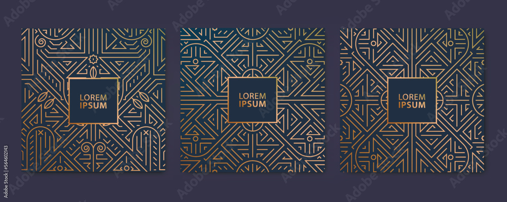 Vector set of luxury cover templates, square line art deco patterns ...