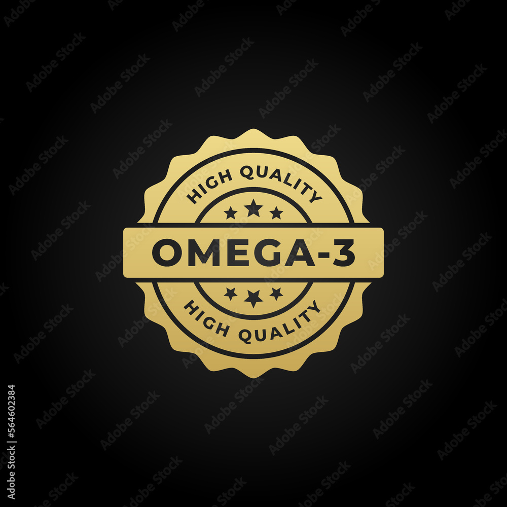 omega 3 seal vector or omega 3 logo vector on black background. omega 3 ...