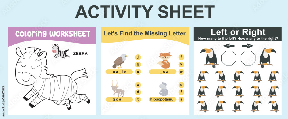 Bundle activity worksheet for kids with animals’ edition. Cartoon ...