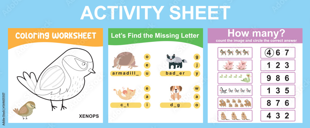 Bundle activity worksheet for kids with animals’ edition. Cartoon ...