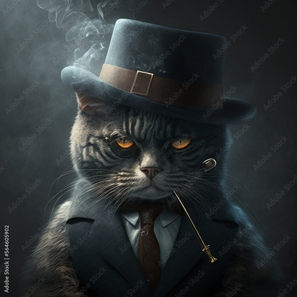 smoking cat with hat peaky blinders style Stock Illustration | Adobe Stock