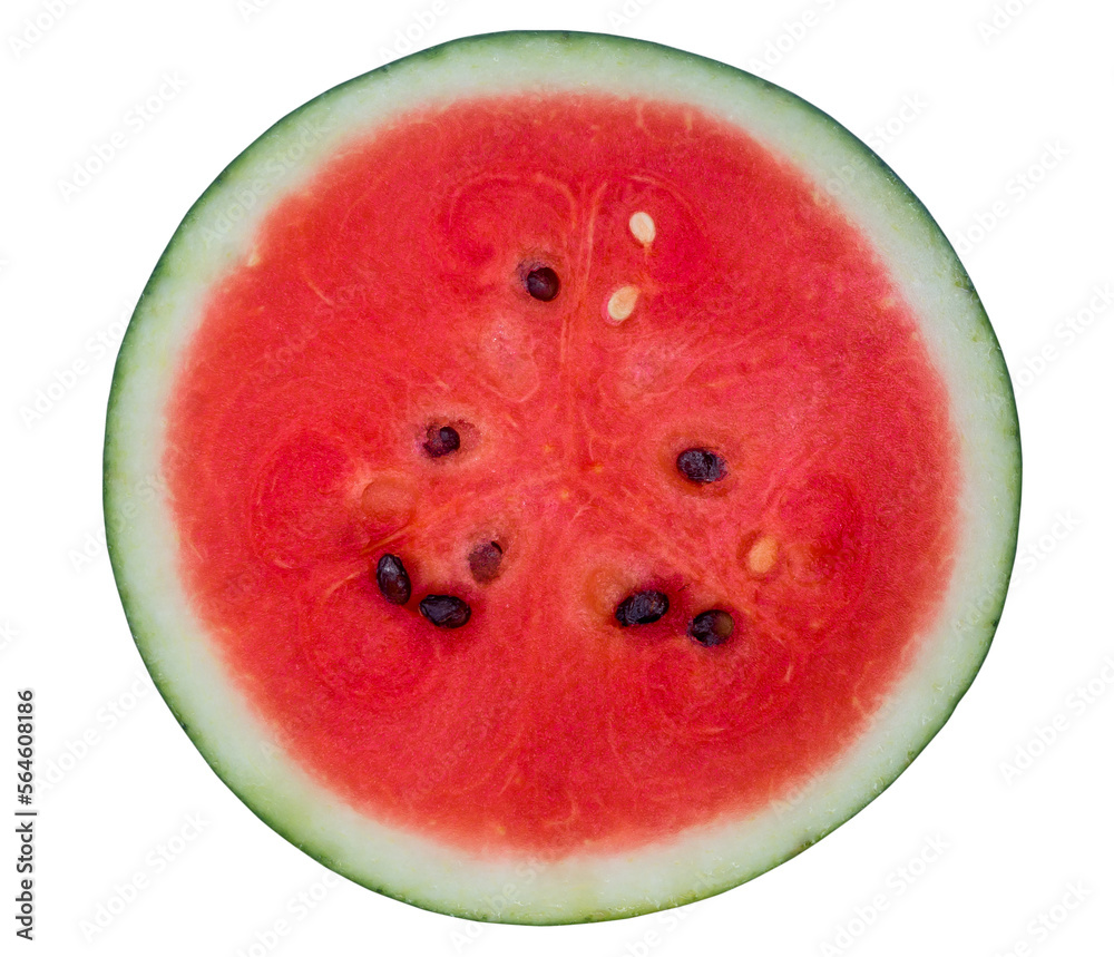 Top view and close up photo of fresh ripe red watermelon half isolated ...