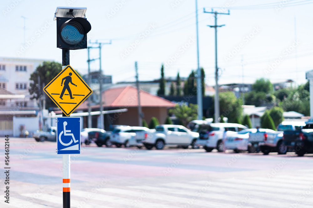 traffic signal lamp post and road crossing sign Pedestrian and ...