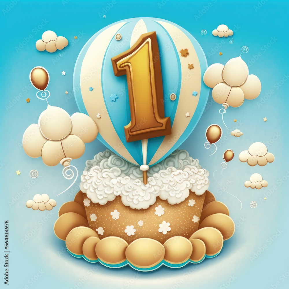 boys first birthday themed digital art large number one on hot air ...