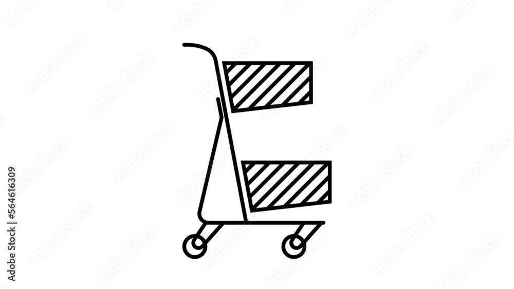 Animated empty grocery cart on wheels with baskets quickly goes to ...