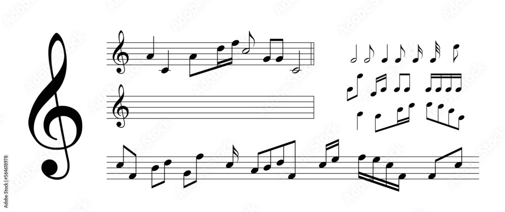 Music notes, sheet vector illustration. Stave key element isolated on ...