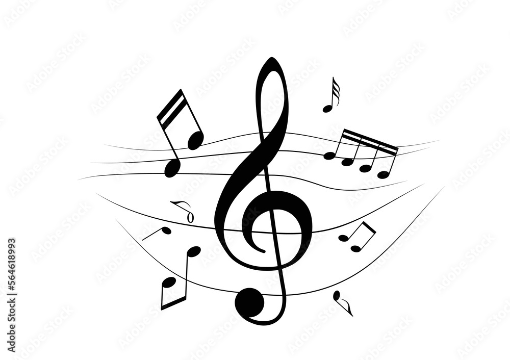 Music notes with curves, swirls vector illustration. Melody element ...
