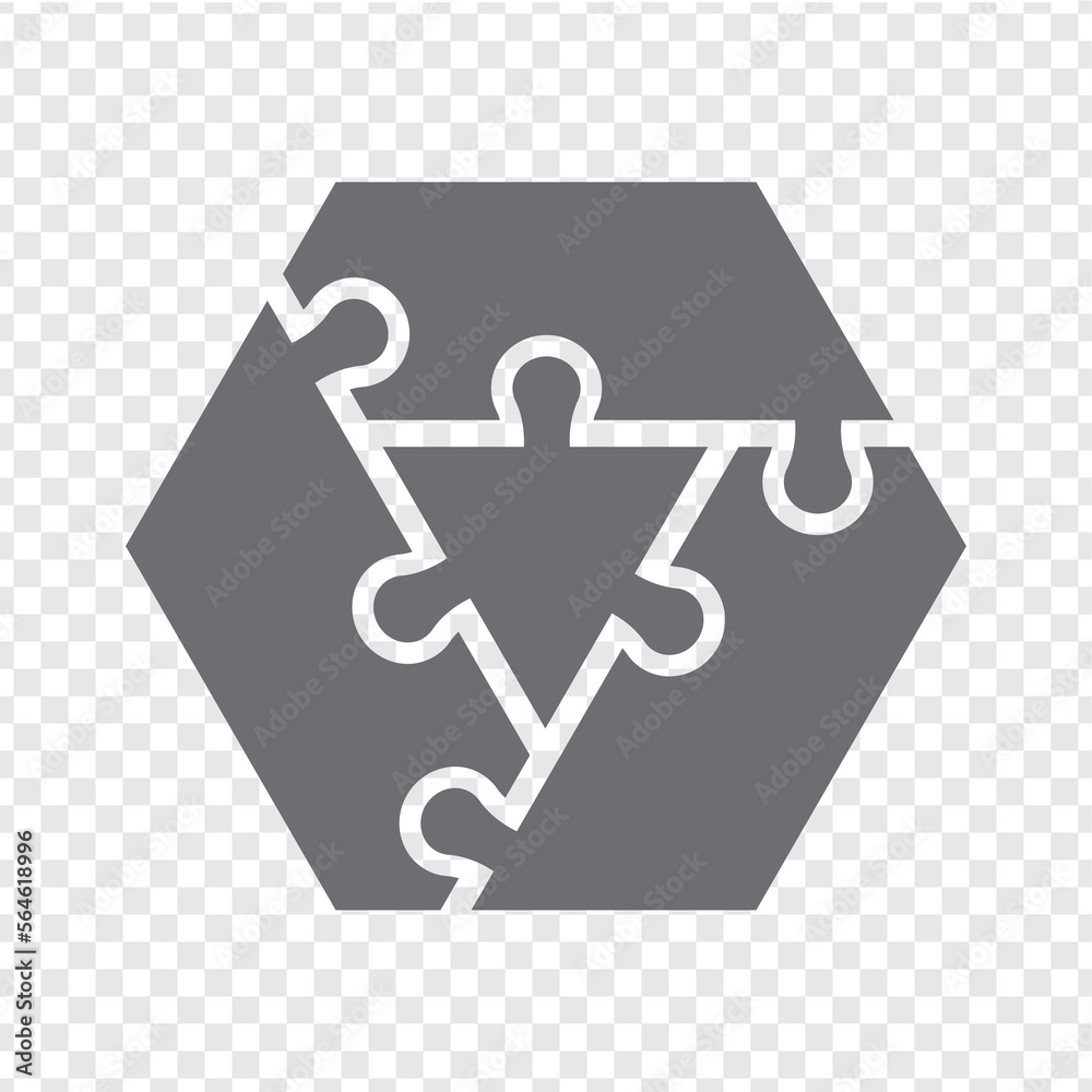 Simple icon hexagon puzzle in gray. Simple icon puzzle of the three ...