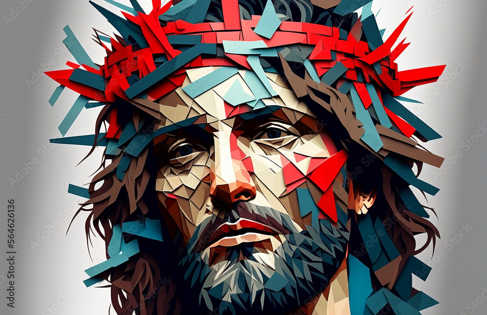 Abstract portrait of Jesus Christ wearing a crown of thorns. Generative ...