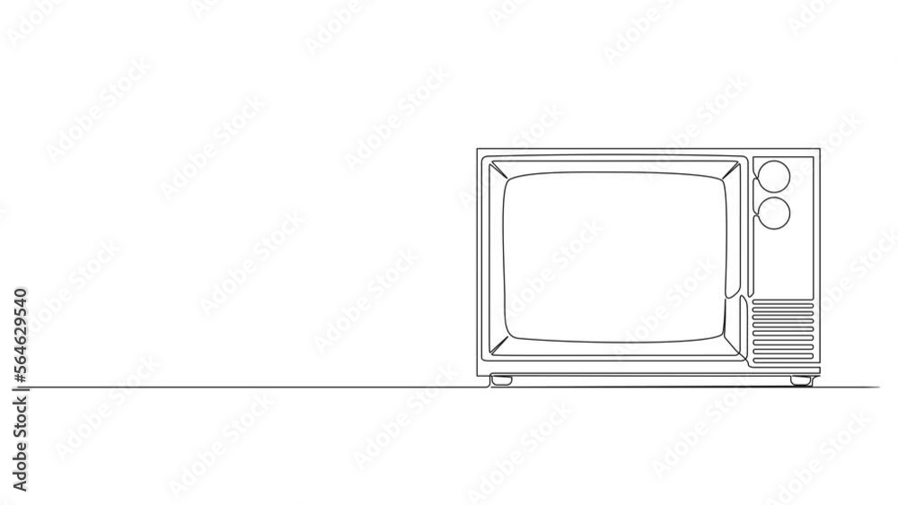 animated continuous single line drawing of old tube tv set, line art ...