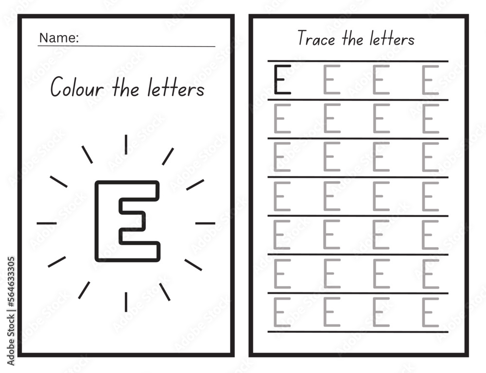 letter E coloring and tracing practice Worksheet for learning the ...