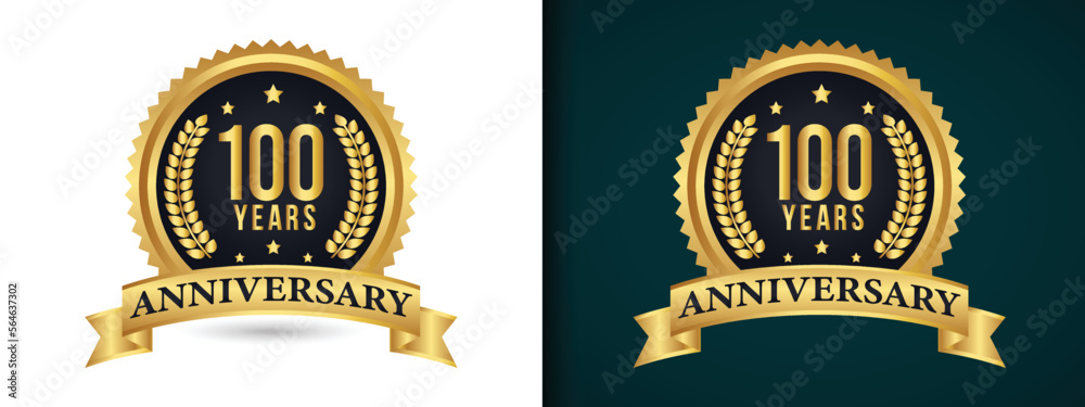 100th Years Anniversary badge with gold style. 100th anniversary icon ...