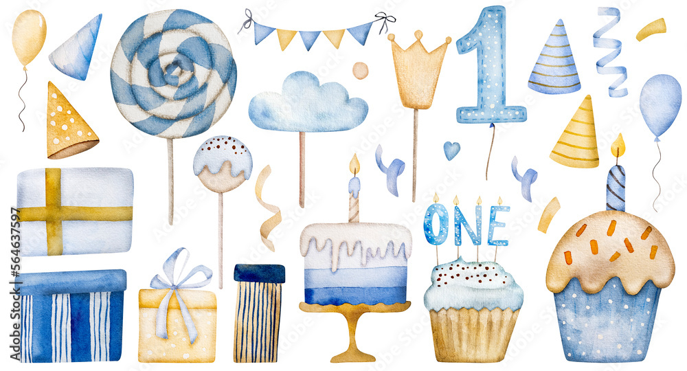 Happy Birthday cupcake watercolor illustration Stock Illustration ...