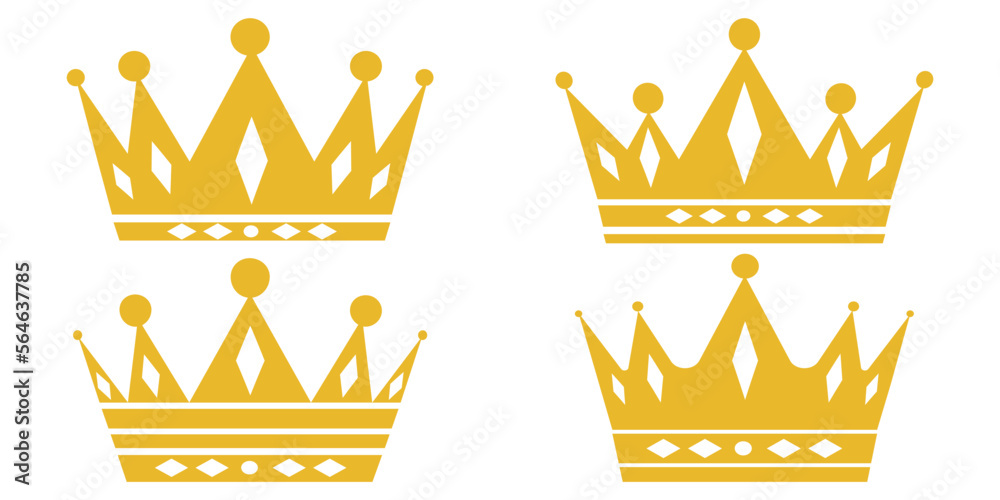 Crown gold icons. Golden crown silhouette set. Crown golden symbol ...