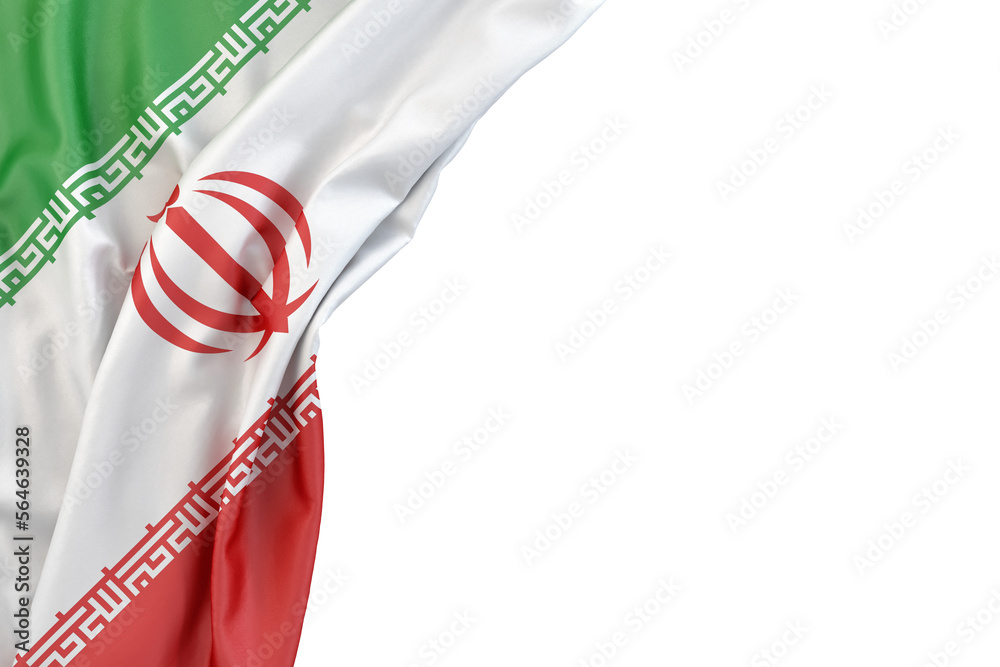 Flag of Iran the corner on white background. 3D illustration. Isolated ...
