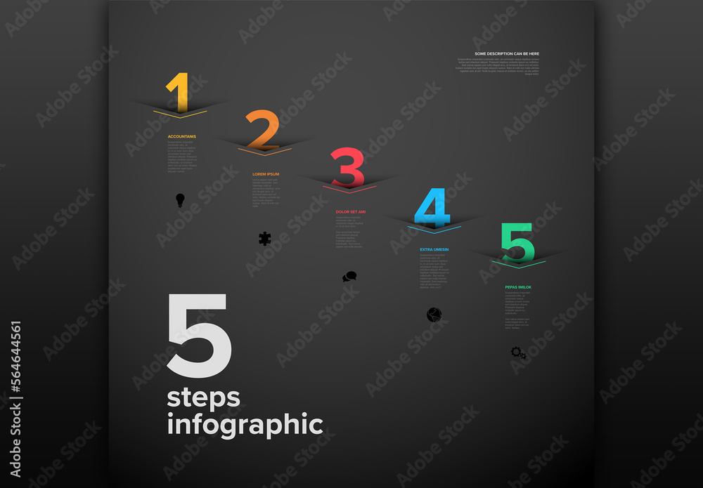 Five diagonal color dark steps progress page template Stock Template ...