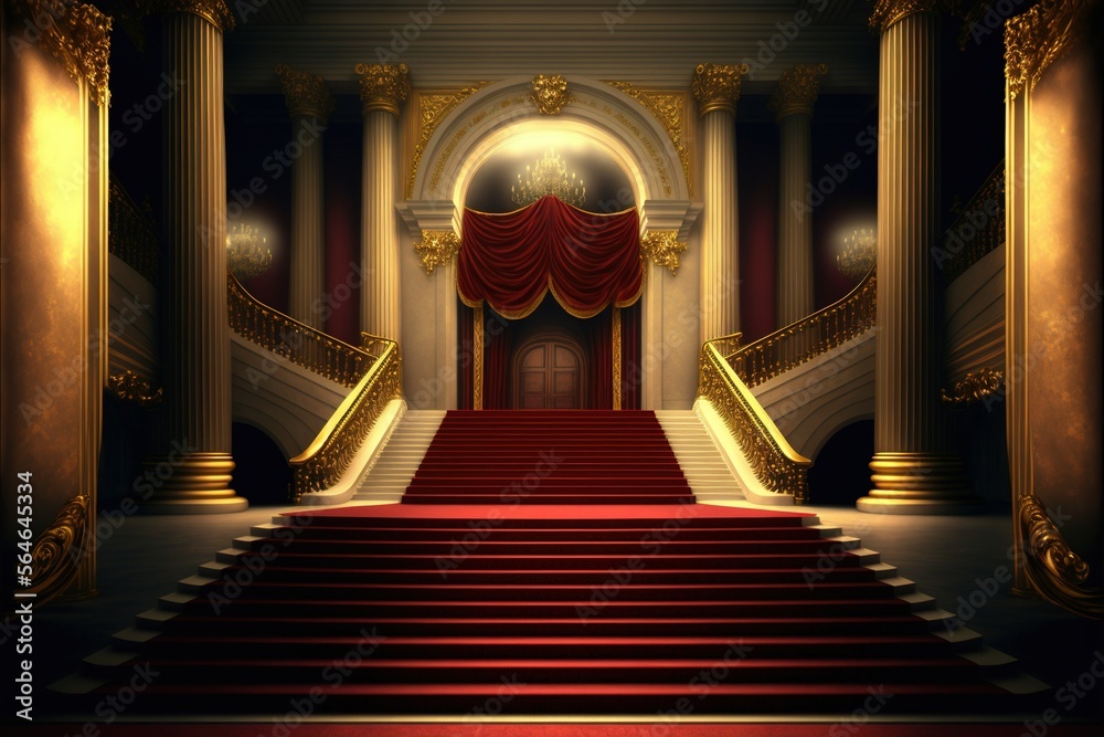 Red carpet with grand VIP staircase, high-definition image, luxury ...