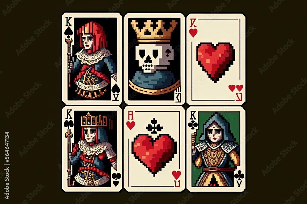 Pixel art playing cards, item in retro style for 8 bit game, Generative ...