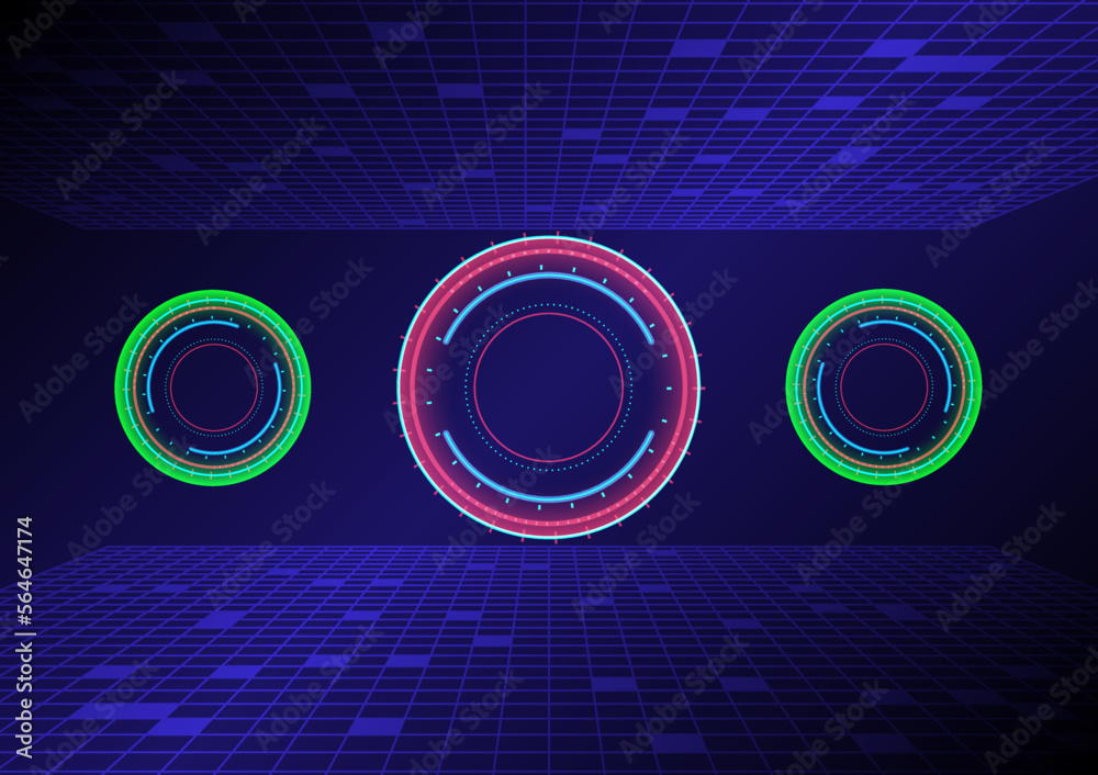 Hi-tech circle with a rectangular shapes on a blue and red abstract ...
