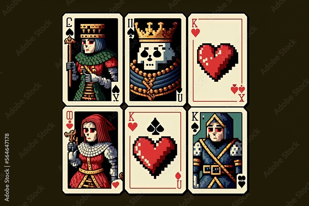 Pixel art playing cards, item in retro style for 8 bit game, Generative ...