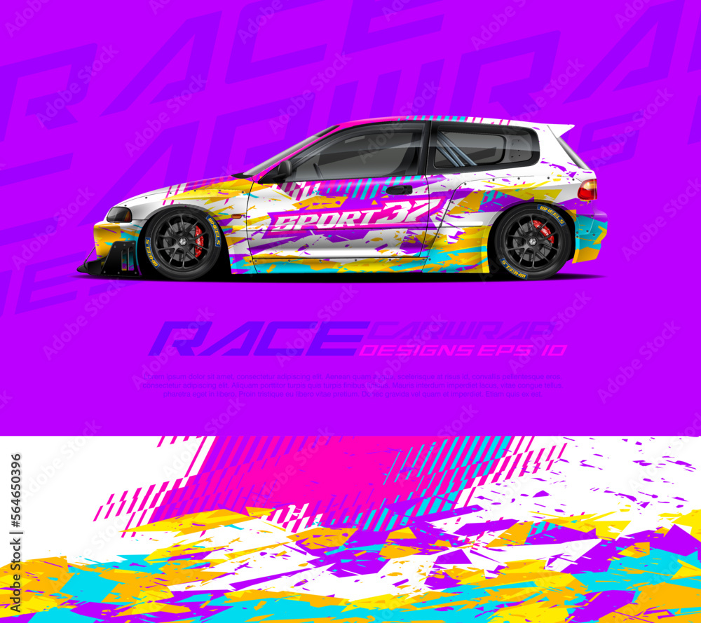 Sport car wrap decal design vector for race car, pickup truck, rally ...