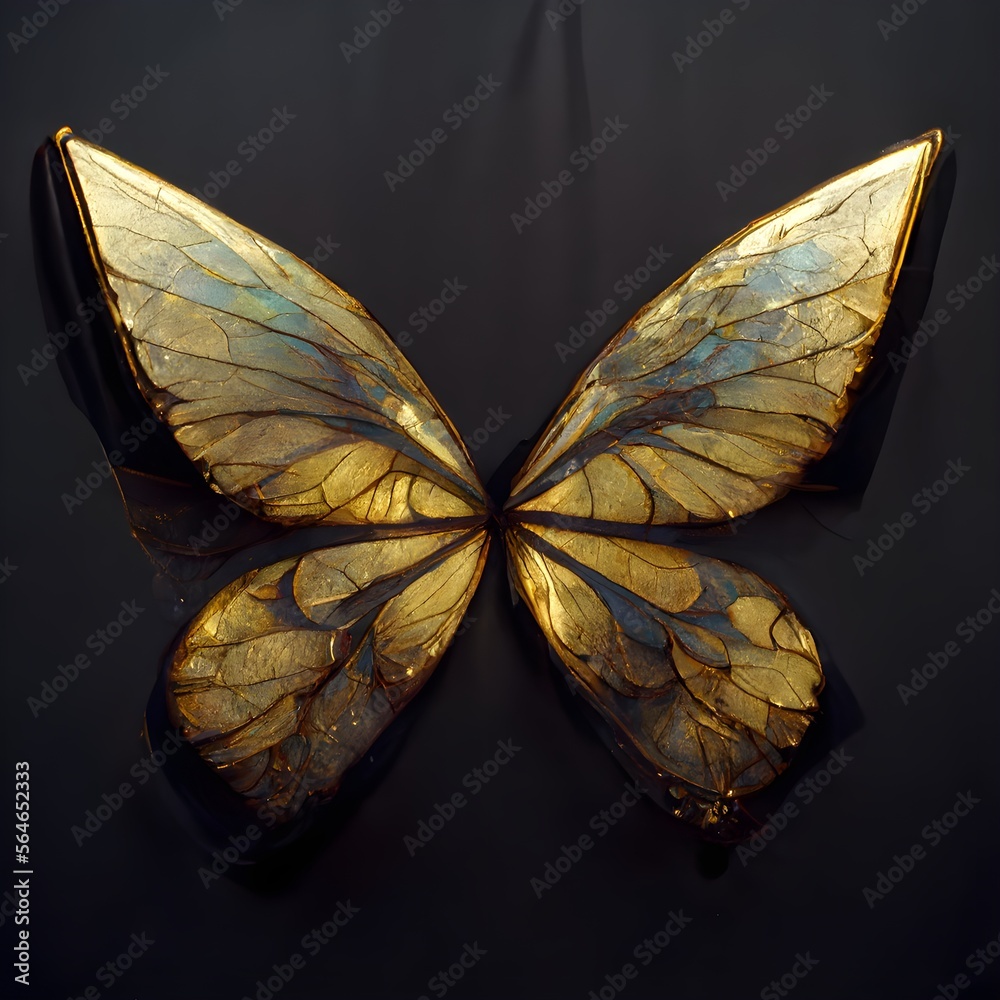 Butterfly wing and gold symmetrical pattern organic metal reflective ...