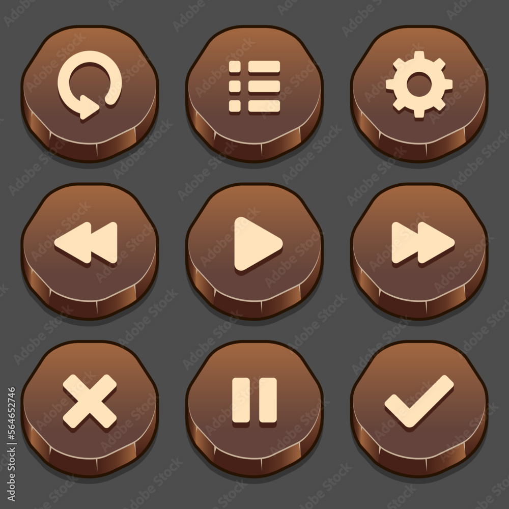 Dark set of game stone button elements and progress-bar, bright and ...