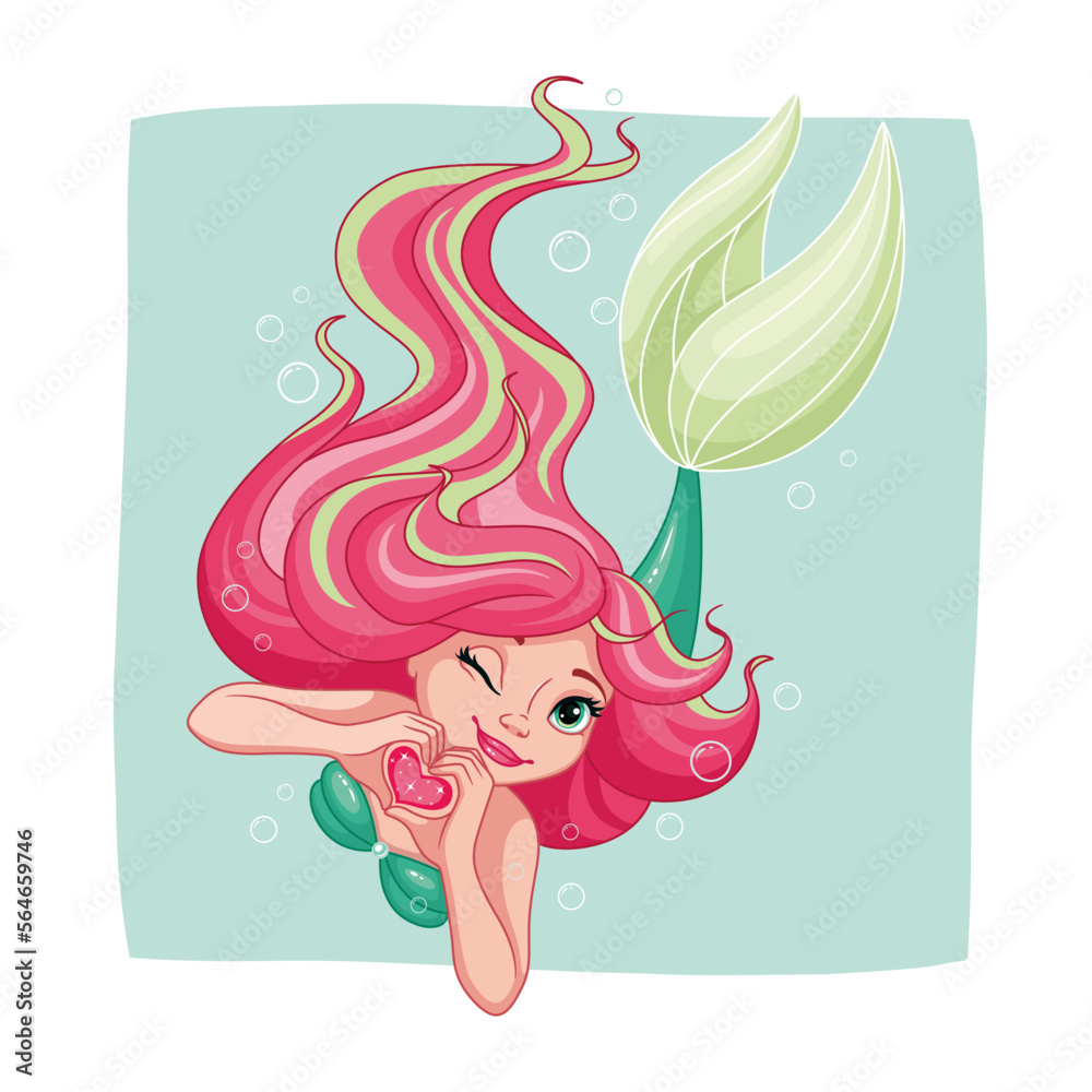 Swimming mermaid cartoon vector illustration Stock Vector | Adobe Stock