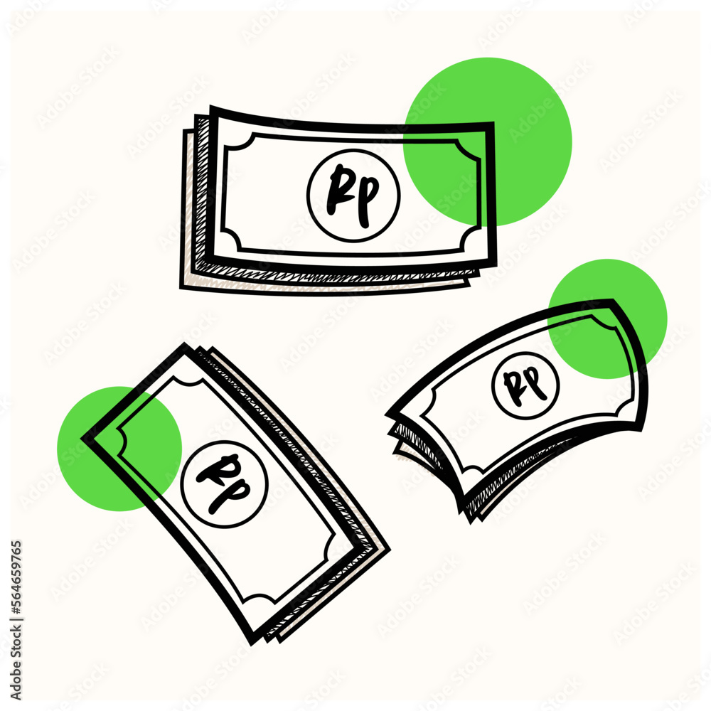 Vecteur Stock Hand drawn money. Doodle rupiah banknotes and coins ...
