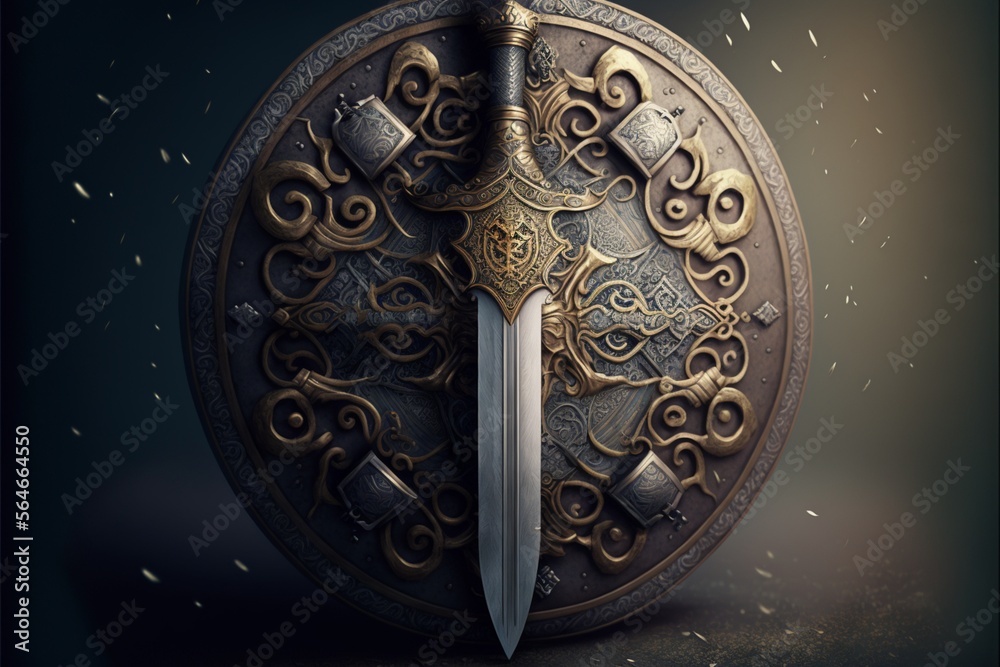 Strong shield and sword made from steel AI Generative Stock ...