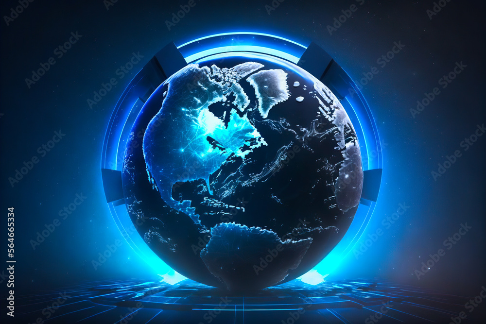 planet Earth globe shown in futuristic cyberpunk hologram style, news ...