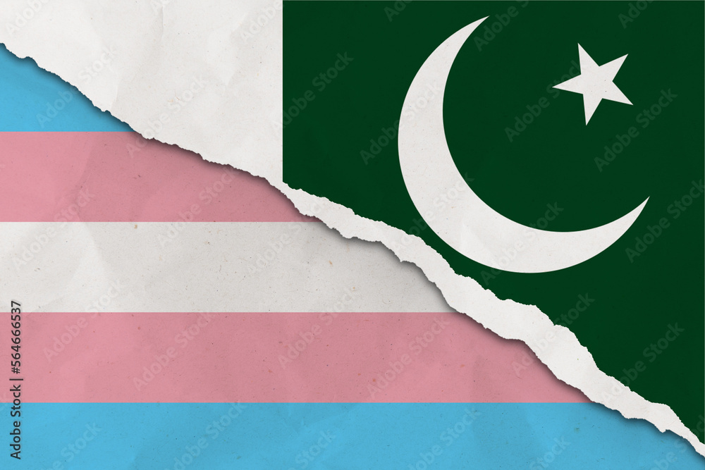 Pakistan and trans flag ripped paper grunge background. Concept of ...