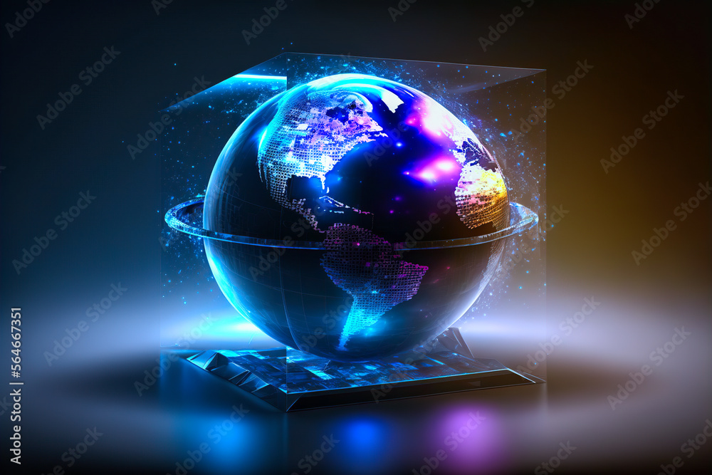 planet Earth globe shown in futuristic cyberpunk hologram style, news ...