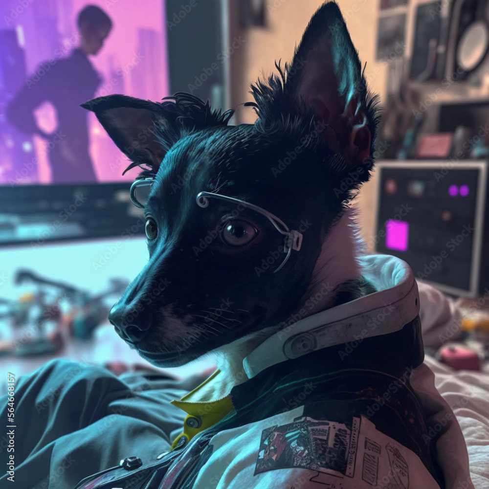 Dog pet Cyberpunk theme, let´s make a universe based on cyberpunk style ...
