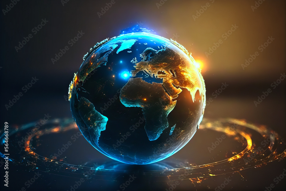planet Earth globe shown in futuristic cyberpunk hologram style, news ...