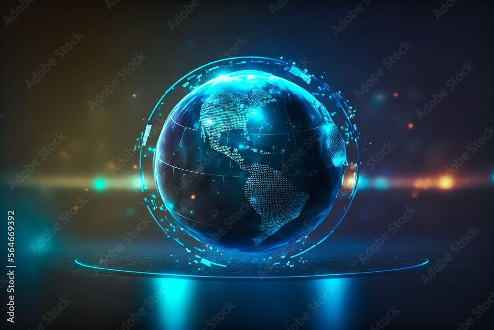 planet Earth globe shown in futuristic cyberpunk hologram style, news ...