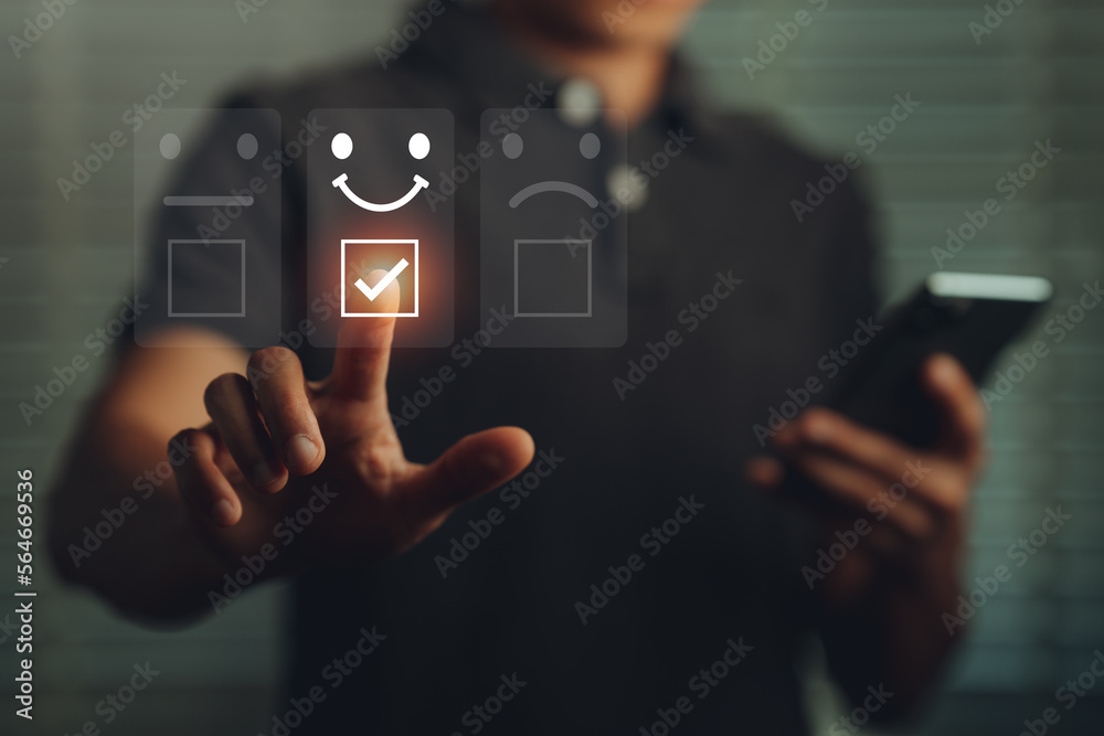 Customer service appraisal or satisfaction concept, customer thumbs up ...