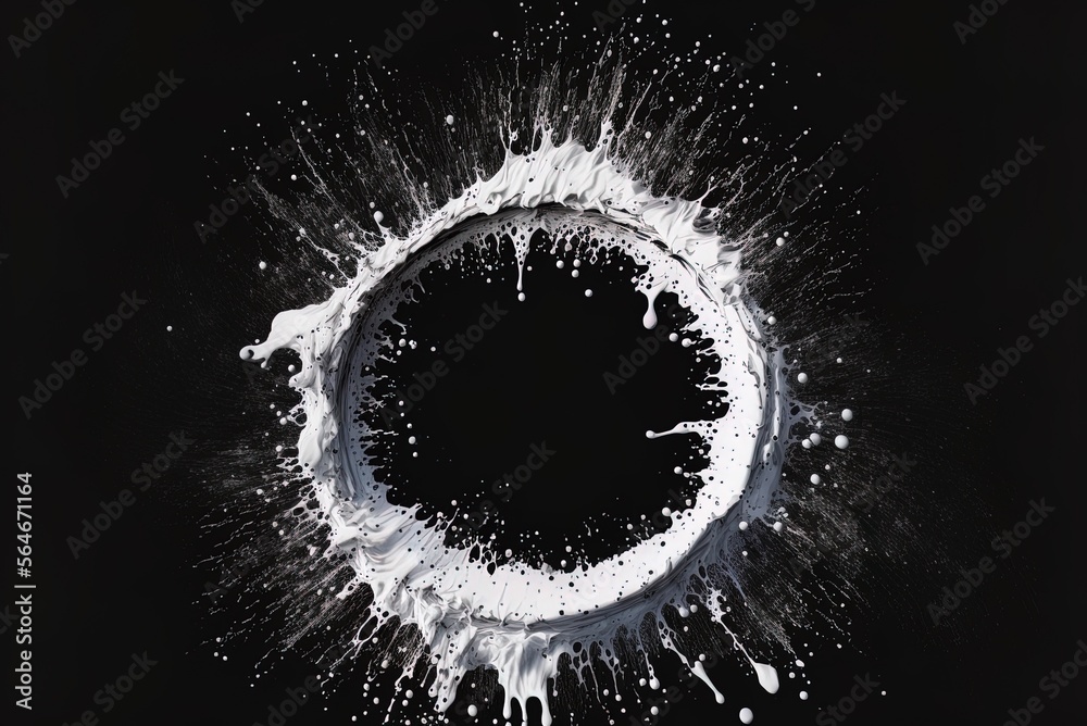 Isolated white paint splatter circle on a black backdrop. Generative AI ...
